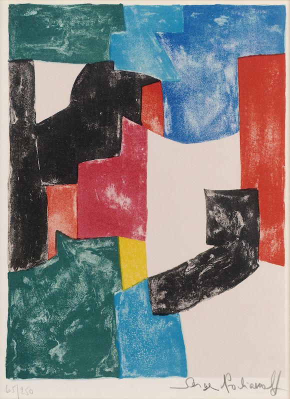 Bonhams : Serge Poliakoff Composition noire, bleue et rouge Lithograph ...