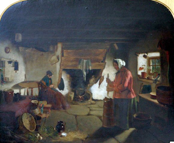 Bonhams : A*B*H Cottage interior scene 48.5 x 60cm