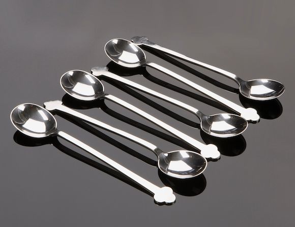 Bonhams : Charles Rennie Mackintosh A set of six electroplated teaspoons designed for Miss ...