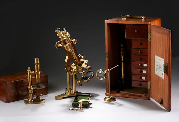 Bonhams : A small brass compound monocular microscope, Nachet et Fils ...