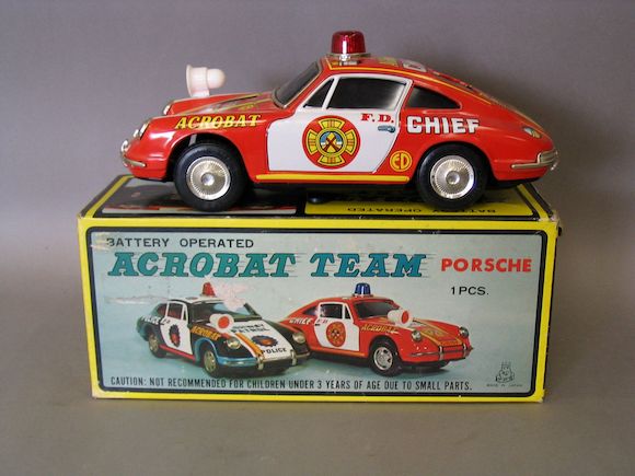 Bonhams : A Toplay battery operated Porsche Acrobat Team Fire Chief car ...