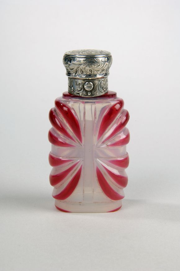 Bonhams : A silver mounted opaque cranberry and milk glass scent bottle ...