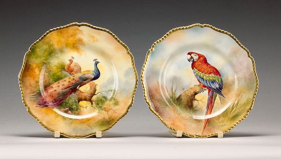 Bonhams : A pair of English porcelain plates, circa 1935, painted by ...