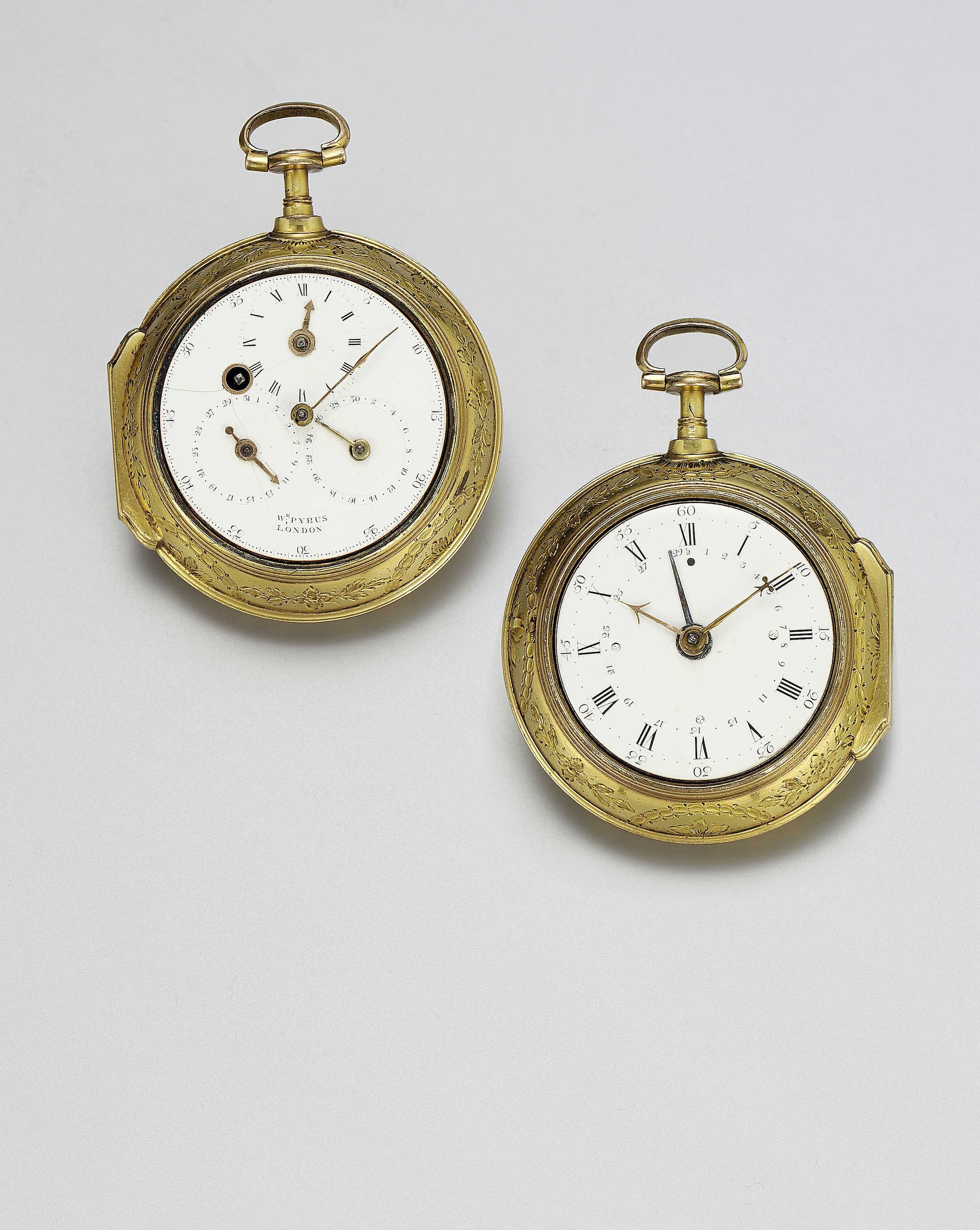 William Pybus. A fine and rare late 18th century gilt metal double dial ...