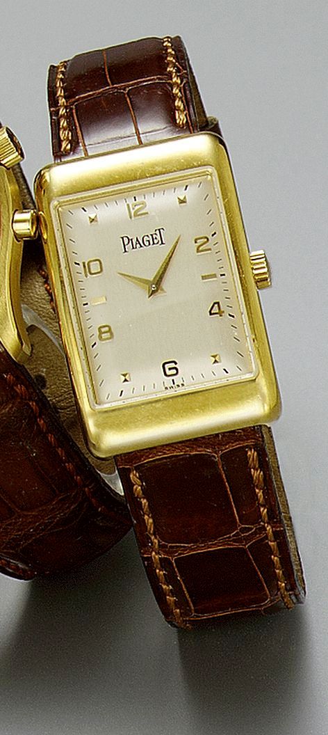Bonhams : Piaget. An 18ct gold rectangular wristwatch Ref9952, recent