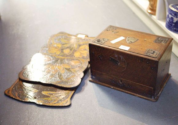 Bonhams : A late 19th century oak stationery box together with a ...