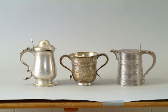 Bonhams : A George III lidded tankard later converted to a hot watter ...