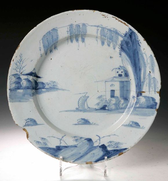 Bonhams : An English delft plate, circa 1760, possibly Liverpool,