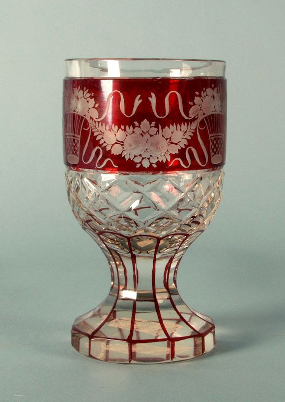 Bonhams : A Bavarian cut glass ruby flashed goblet circa 1900,