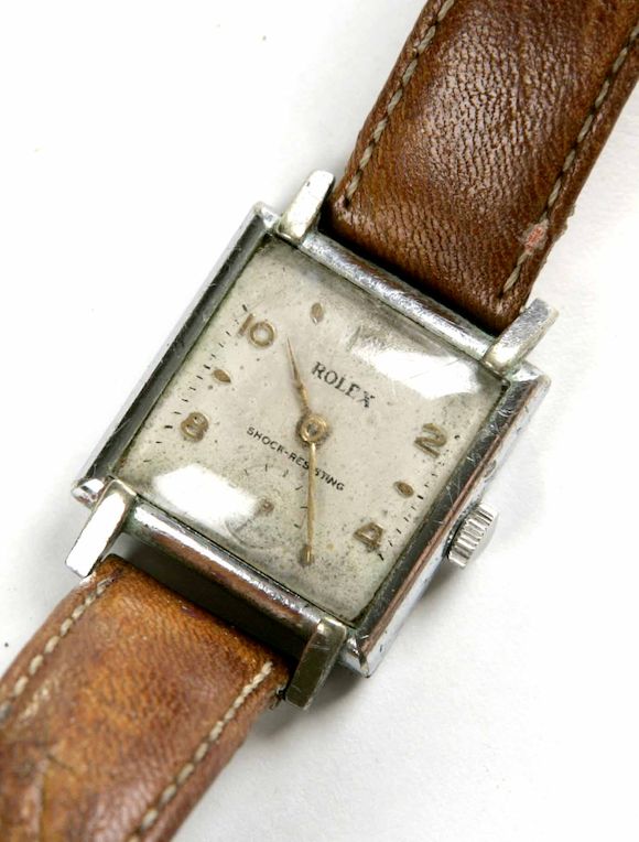 Bonhams : A stainless-steel square cased watch, by Rolex