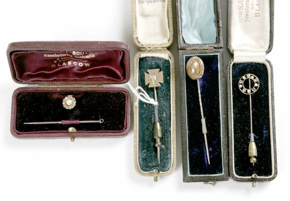 Bonhams : A diamond cross stick pin, pearl and diamond stick pin and ...
