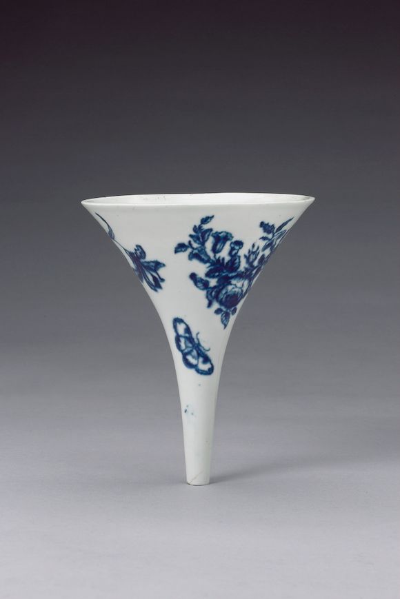 Bonhams : An exceptionally rare Worcester wine funnel circa 1768-70