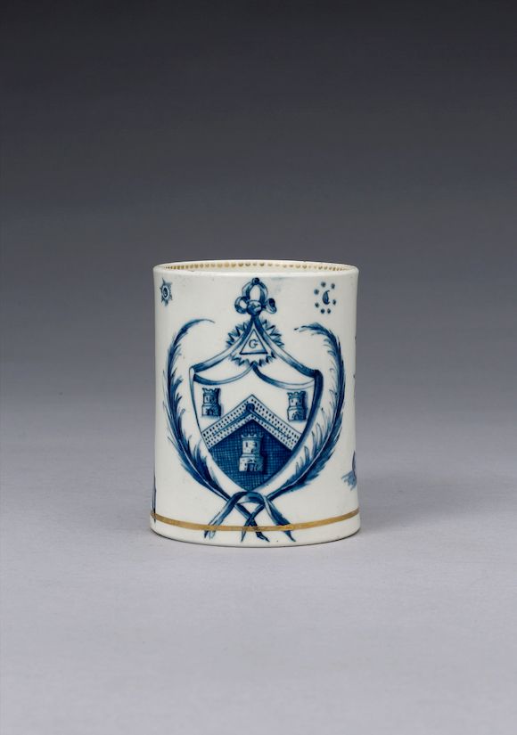 Bonhams : A rare Worcester mug of Masonic interest circa 1775-77