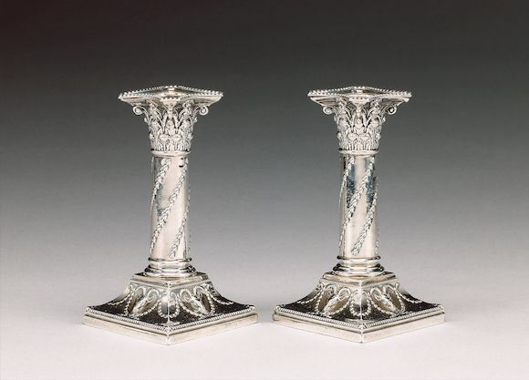 Bonhams : An Edwardian pair of silver dwarf candlesticks, by William ...