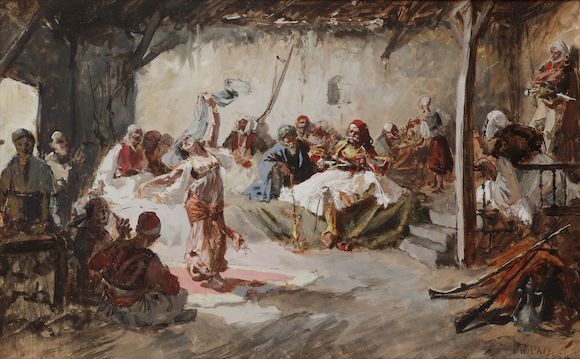 Bonhams : Philippe Pavy (French, 1860 - ?) A dance in the house of an Ottoman chief 19 x 30.5 cm ...
