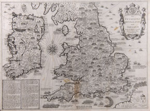 Bonhams : John Speed (1552-1629) A map of 'The Invasions of England and ...