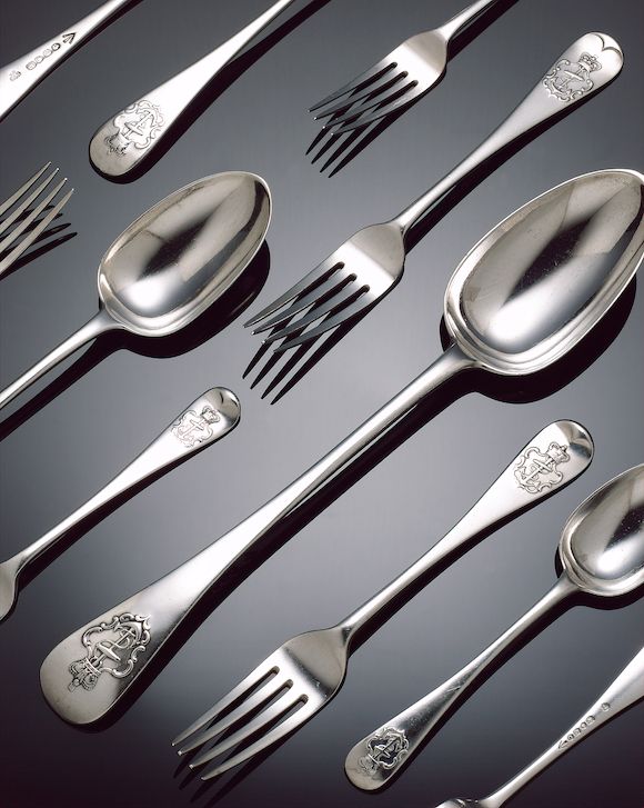 Bonhams : A rare Victorian silver Admiralty pattern part table service ...