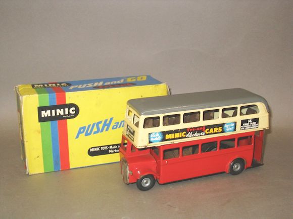 Bonhams : Minic (post-war) 60m Push and Go Double Decker bus