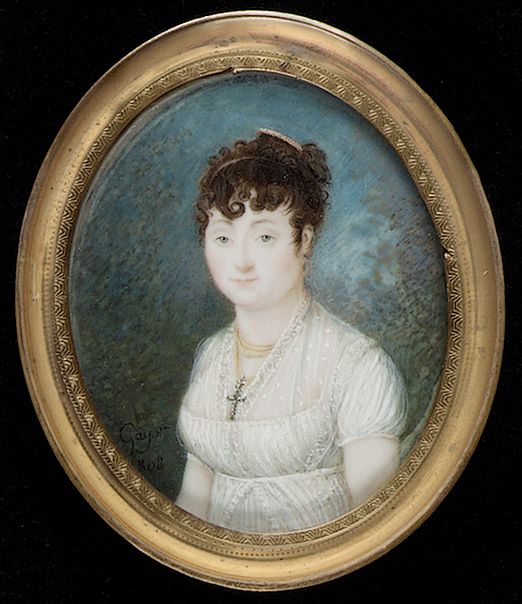 Bonhams : P. Gay, A Lady, wearing white dress with sheer spotted fichu ...