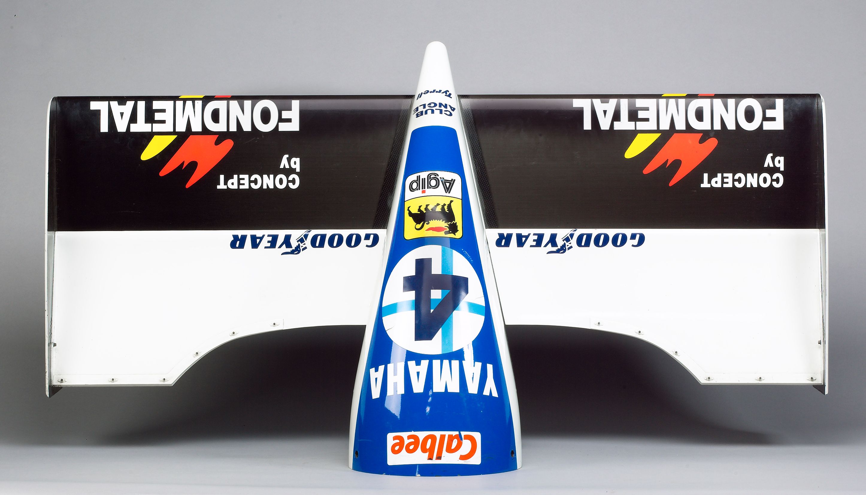 The complete front nose and wing from Mika Salo's Tyrell 023, used at ...