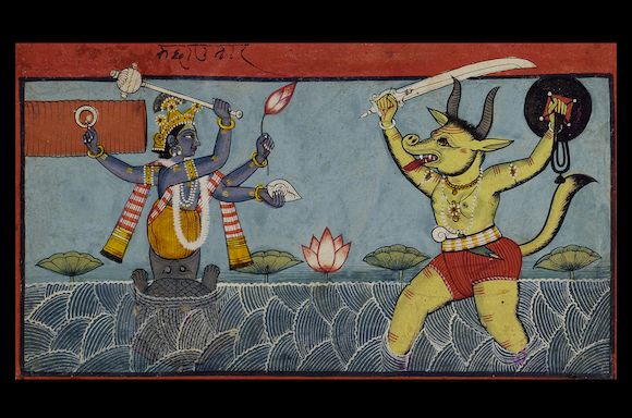 Bonhams : Matsya Avatar: the fish incarnation of Vishnu battling ...