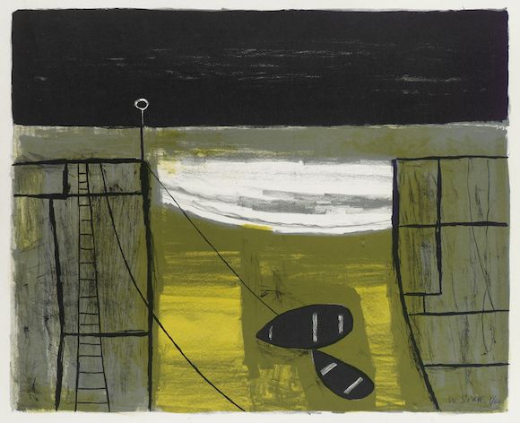 Bonhams : William Scott Cornish Harbour (Mousehole) Lithograph, 1951 ...
