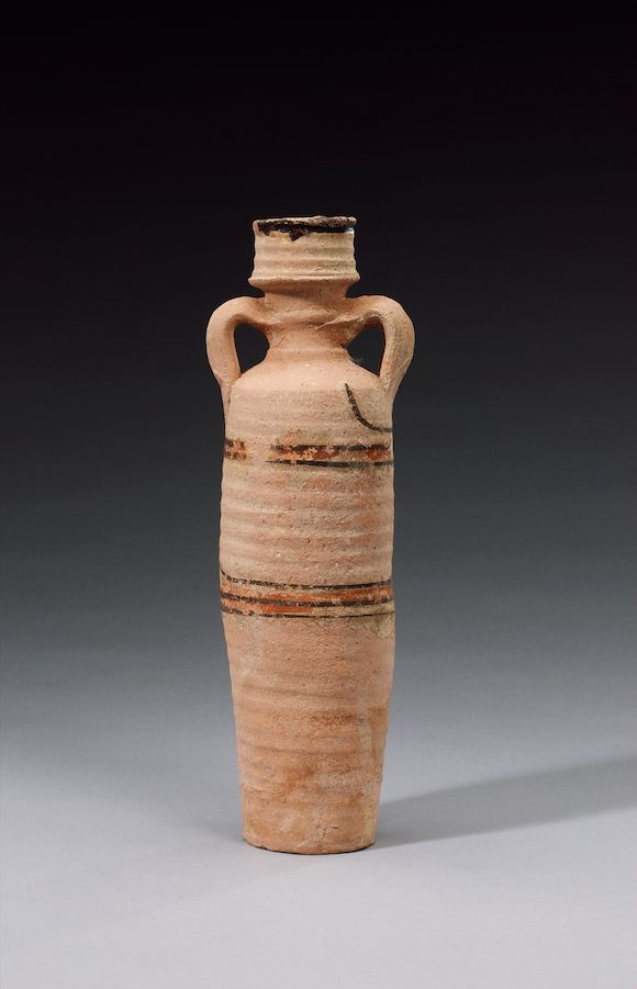 Bonhams : A Coptic painted pottery flask and a limestone face fragment 2