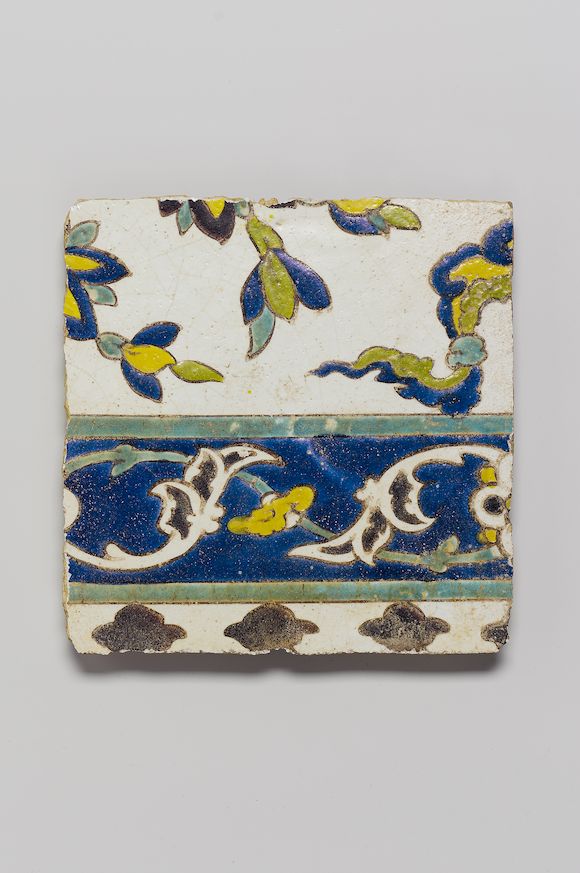 Bonhams : A Safavid cuerda seca fragmentary pottery Tile Persia, 17th ...