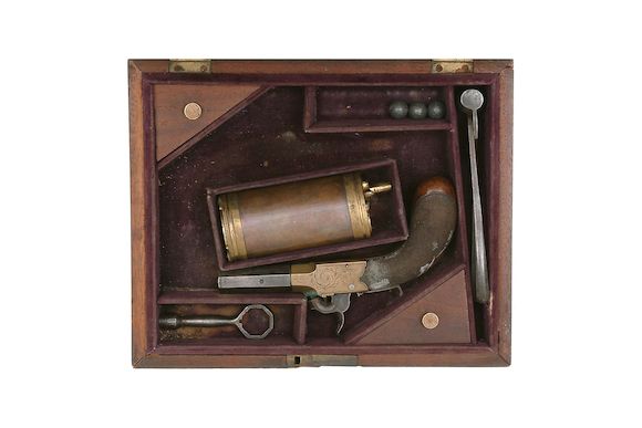 Bonhams : A Cased 54-Bore Percussion Box-Lock Pocket Pistol