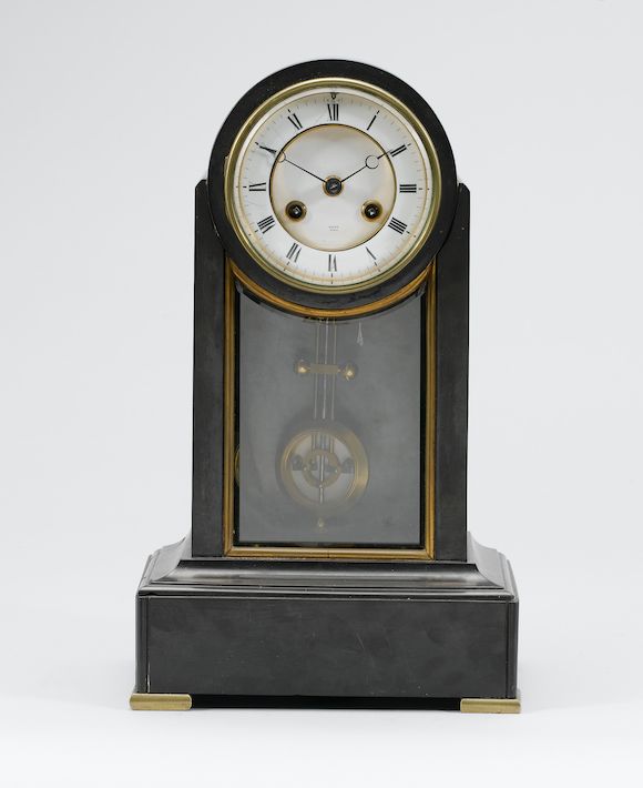 Bonhams : A late 19th century French slate mantel clock with gridiron ...