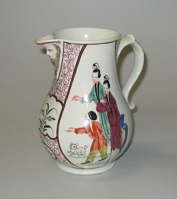 Bonhams : A Worcester mask-spouted jug circa 1765