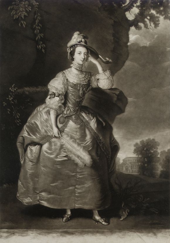 Bonhams : James MacArdell after Thomas Hudson Duchess of Ancaster Mezzotint, the first state of ...