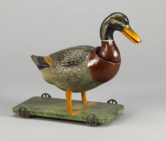 Bonhams : Papier mache nodding pull-along Duck, German circa 1910