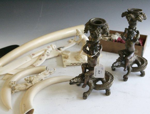 Bonhams : A small collection of 19th century carved bone and ivory objects