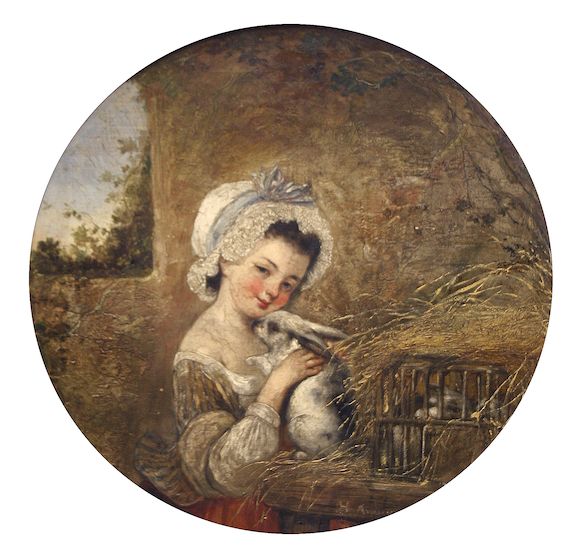 Bonhams : Henry Andrews (Exh. 1830 - 1858) Tending the rabbits, 41cm ...
