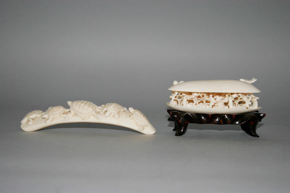 Bonhams : A carved ivory turtle bridge
