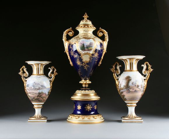 Bonhams : A part garniture of Grainger Lee & Co. topographical vases ...