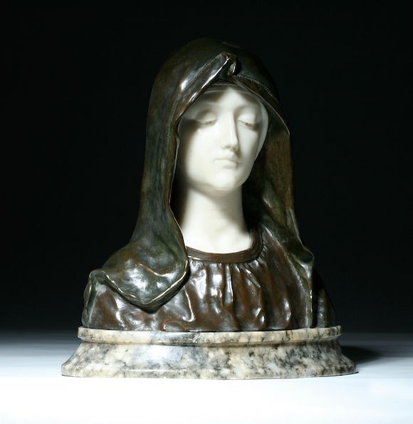 Bonhams : Landucci. Circa 1910, a bronze and white marble bust