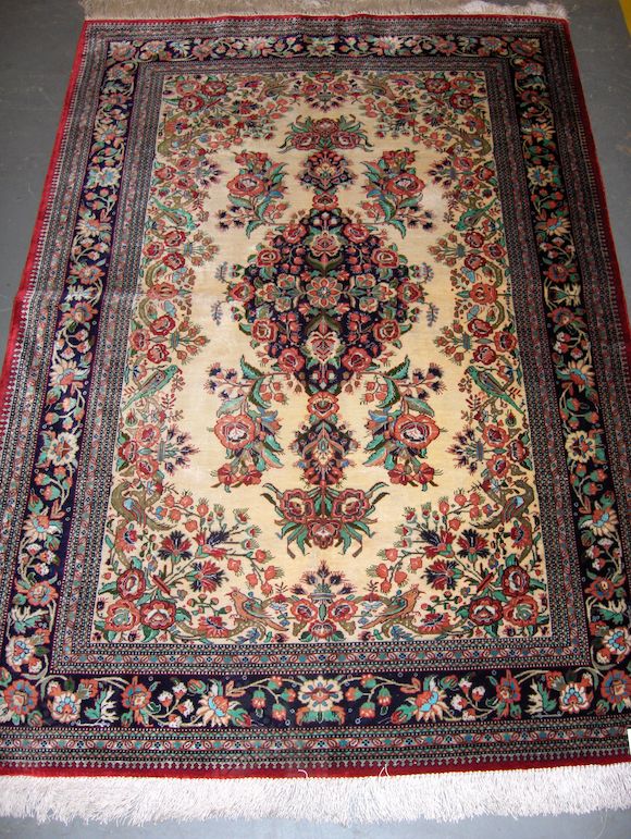 Bonhams : A Ghom silk rug Central Persia, 155cm x 103cm