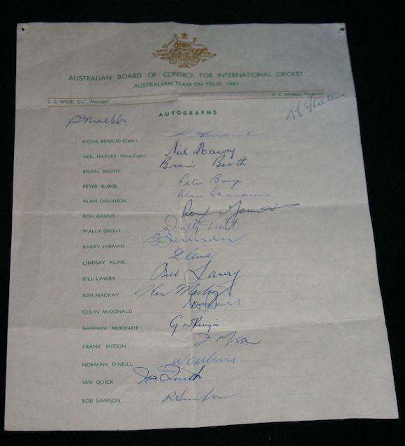 Bonhams : Australian Cricket Tour autographs 1961