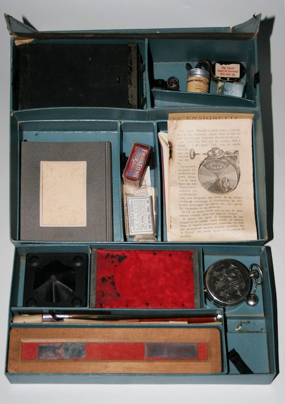 Bonhams : Ticka camera, boxed outfit The nickel plated watch camera in ...