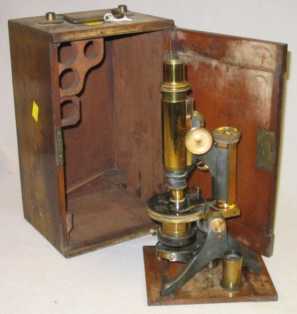 Bonhams : A Baker brass monocular microscope, English, circa 1900,
