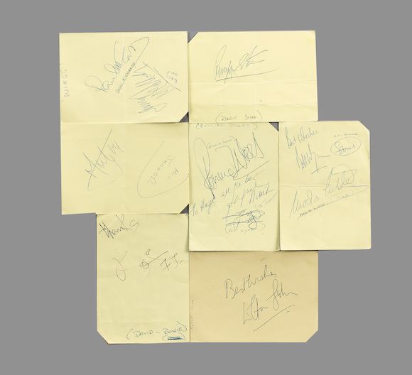 Bonhams : A collection of various rock star autographs, 1970s,