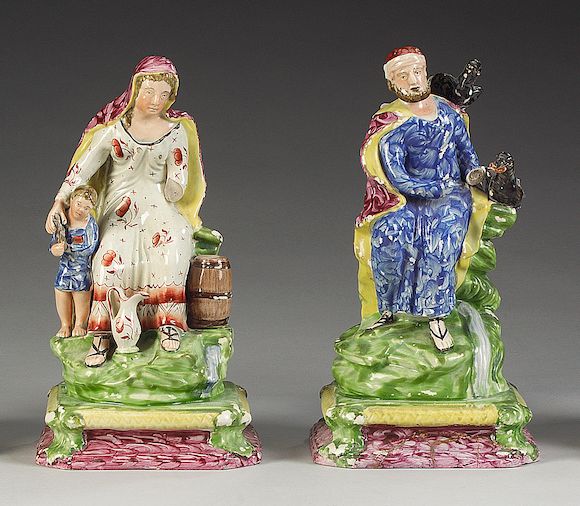 Bonhams : A pair of pearlware figures of Elijah and the Raven and the ...