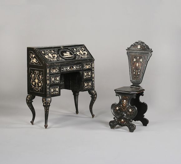 Bonhams : A 19th century Italian ebonised and inlaid hall chair