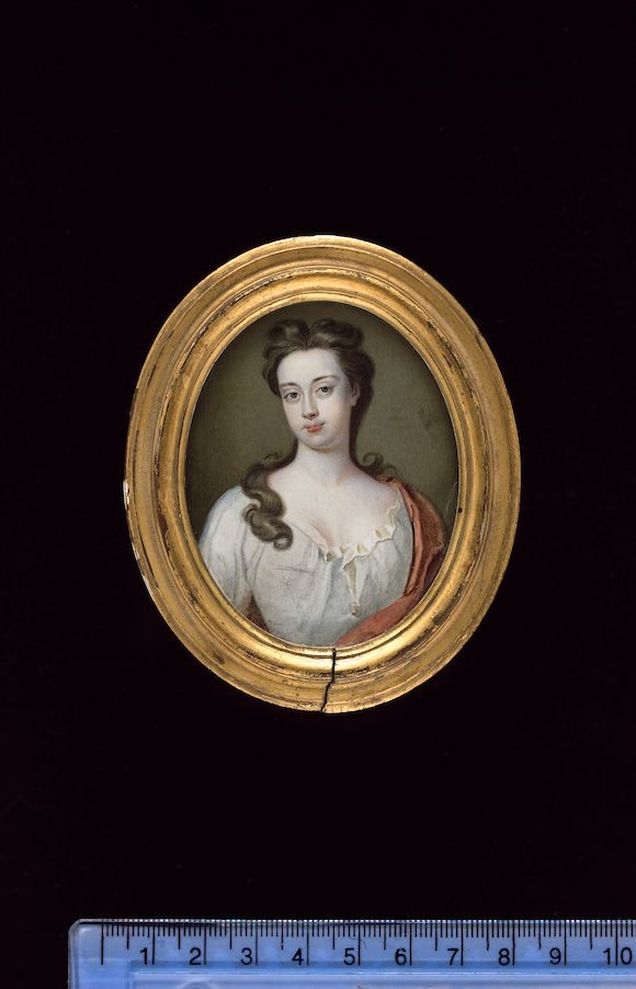 Bonhams : Christian Richter, A Lady, wearing white dress and pink cloak ...