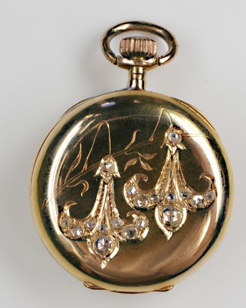 Bonhams : A gold and diamond fob watch