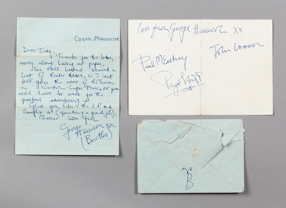 Bonhams : A George Harrison letter and autograph, 1963,