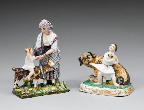 Bonhams : A porcelain group of a gypsy woman seating her son astride a ...