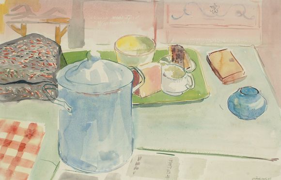 Bonhams : Clifford Fishwick (British, 1923-1997) Still Life with blue jar.